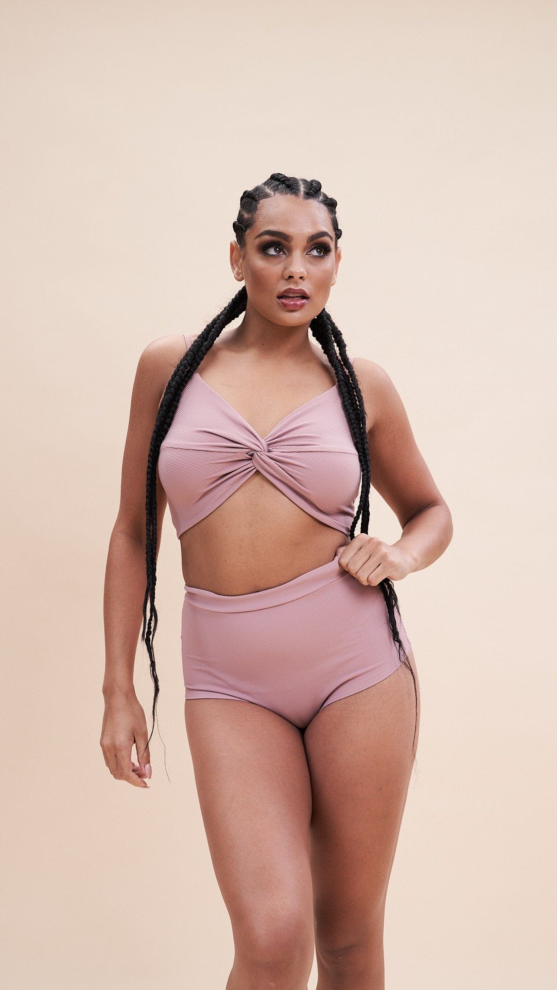 High Waist Shorts - Basic Scrunch Shorts Ribbed Blush Taupe – lunalae