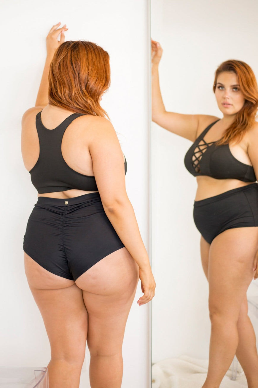 High Waist V Basic Bottom - Scrunch Recycled Bottoms Baby Pink – lunalae